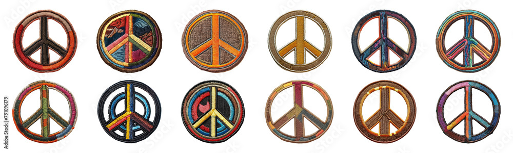 Peace symbol patches with colorful embroidery cut out png on ...