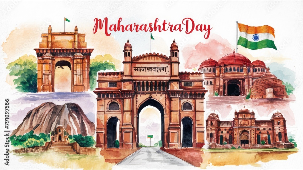maharashtra day vector concept. famous maharashtra monuments. Stock ...