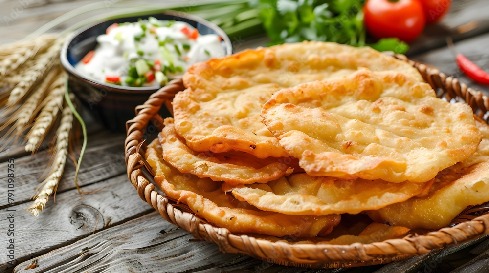 Flatbread langos langosh from potato yeast dough deep fried , Hungarian ...