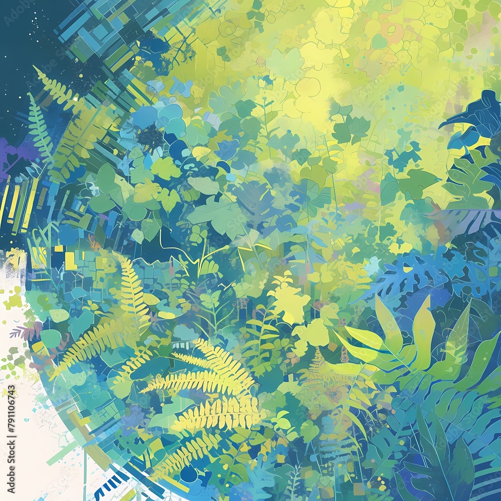 Bathed in sunlight, a dense fern forest comes alive with an explosion ...