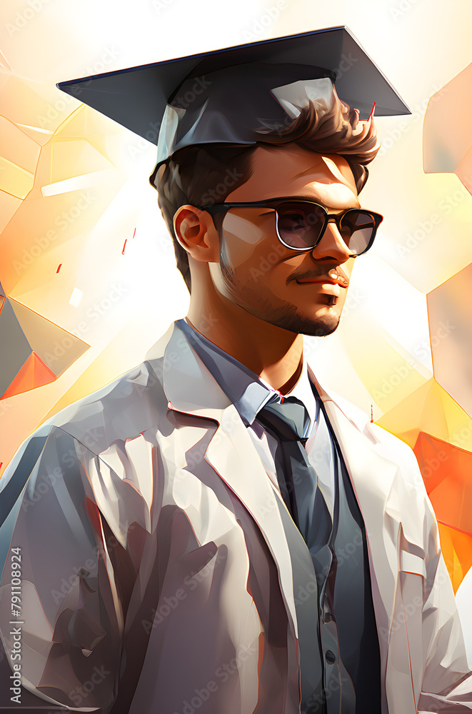 Confident male science doctor graduate student with sunglasses and lab ...
