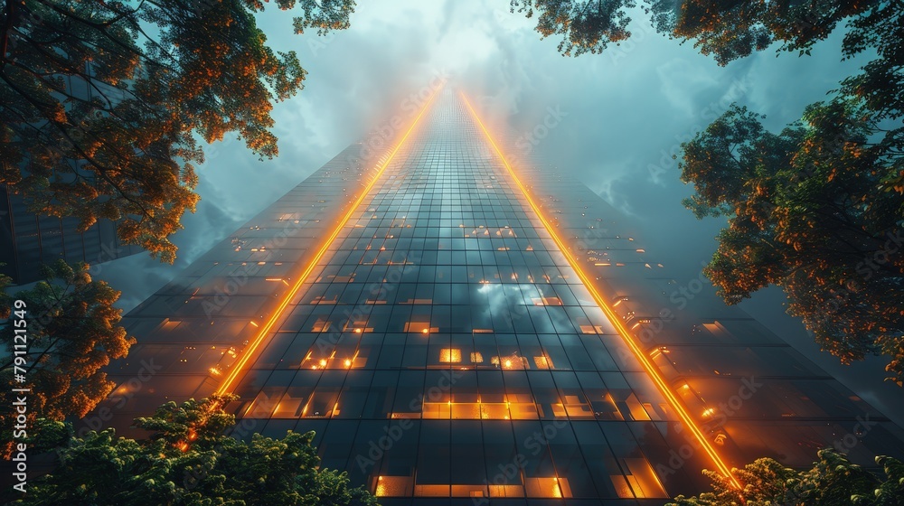 Skyscraper lit by spotlights, night cinematic scene â€“ Spotlight ...