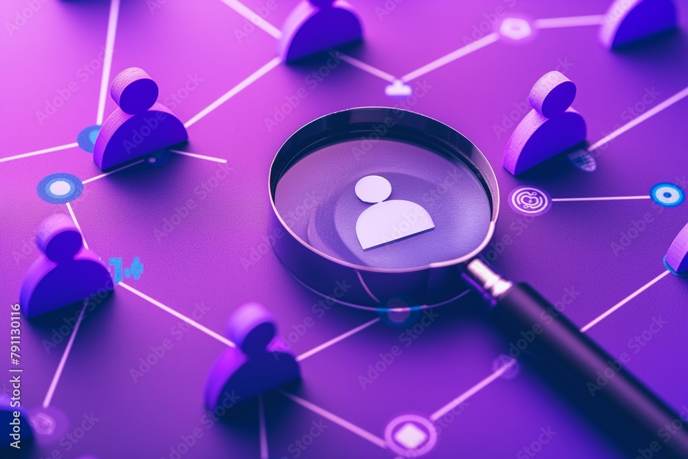 Human Resources Concept, Magnifier, And People Icon On Purple ...