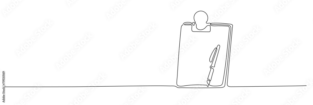 Editable stroke of clipboard in one continuous line drawing. To do list ...