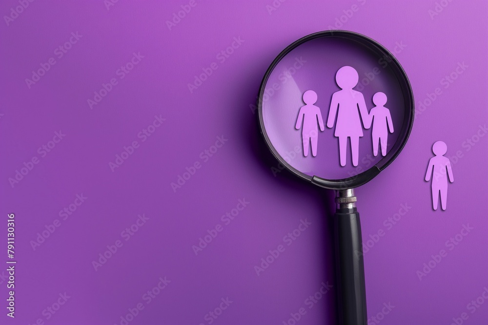 Human Resources Concept, Magnifier, And People Icon On Purple ...