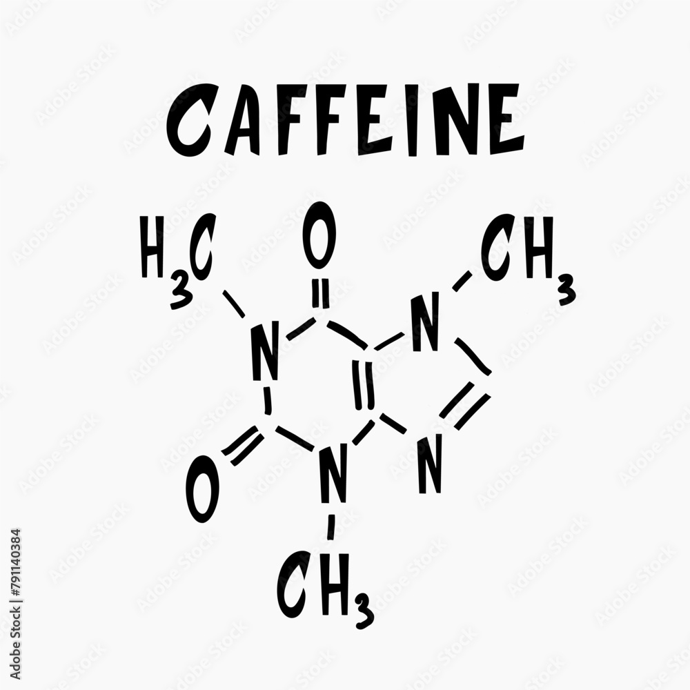 Chemical formula of caffeine. Hand drawn caffeine molecular model ...