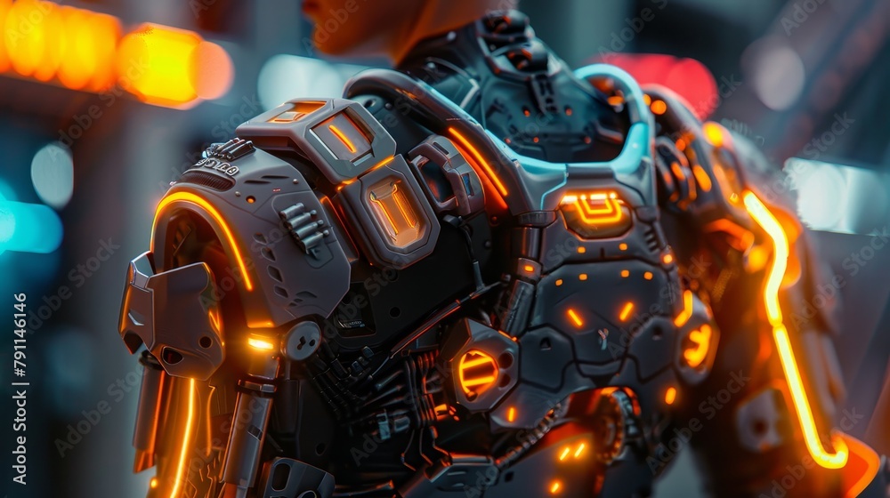 Detail of neon colored cyberpunk shoulder armor AI generated ...