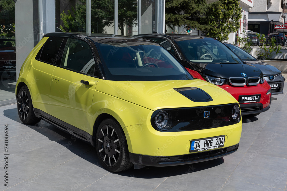ISTANBUL, TURKEY - APRIL 21, 2024: 2021 HONDA E, 154 PS on the showroom ...