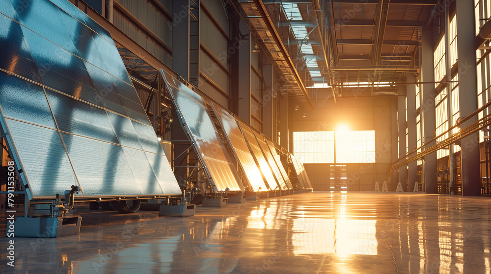 Solar thermal collectors and reflectors set up in an industrial ...