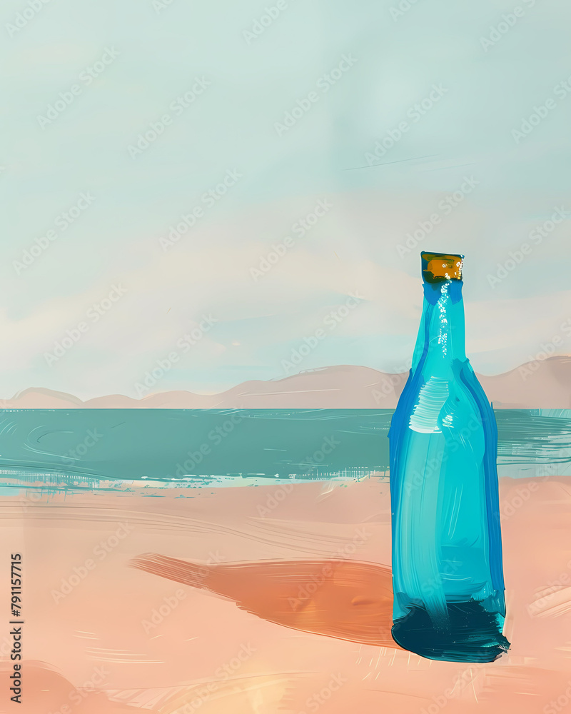 Blue Abstract Painting Blue Bottle Japanese Sake Ochoco Light Pink ...