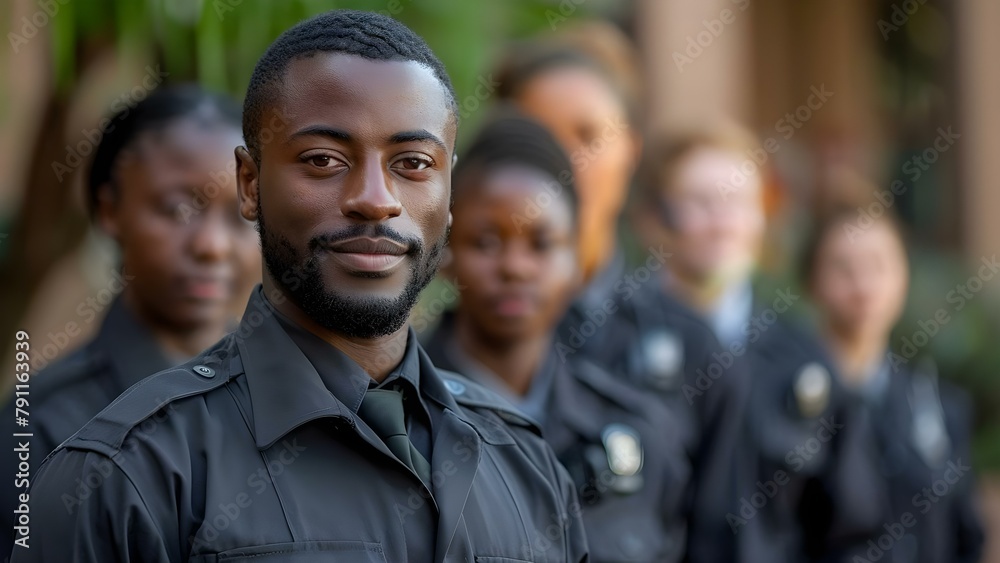 Portraits of men and women security guards in the city showing teamwork ...