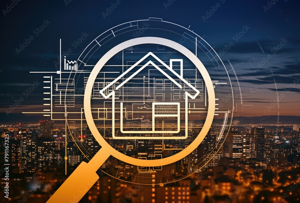 Magnifying glass examining house design 🏠🔍 Young adults exploring homes ...