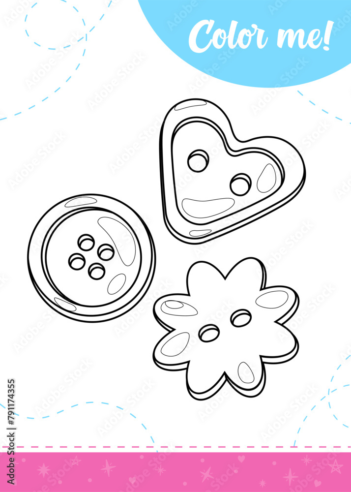 Coloring page for kids with different buttons. A printable worksheet ...