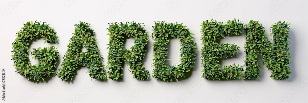 The word garden formed from vibrant green leaves, creating a natural ...
