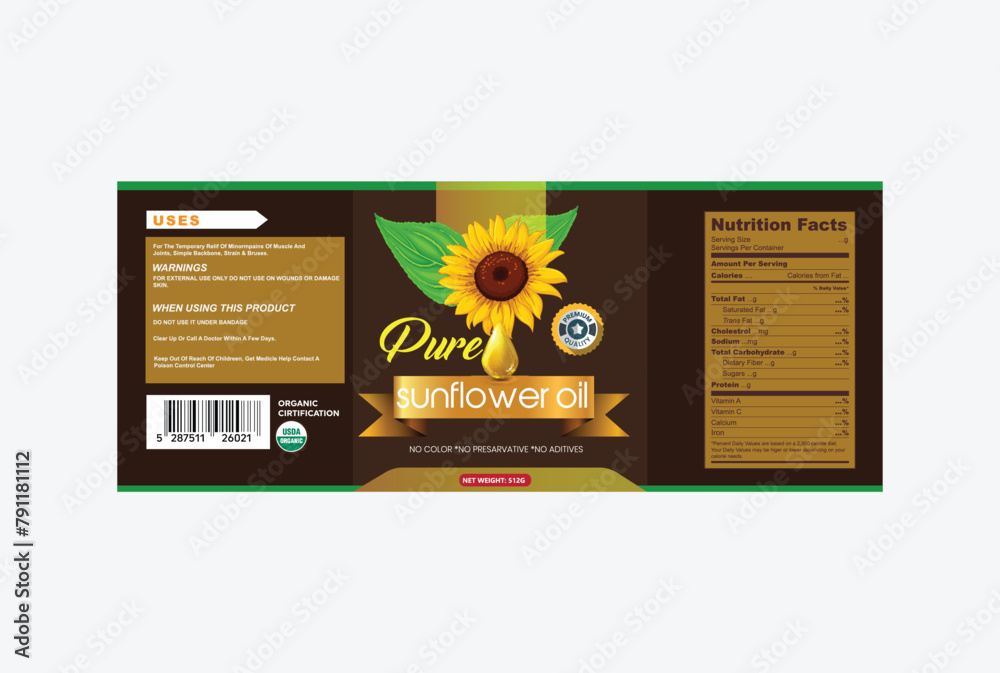 sunflower oil label design vector, natural oil label design, sunflower ...