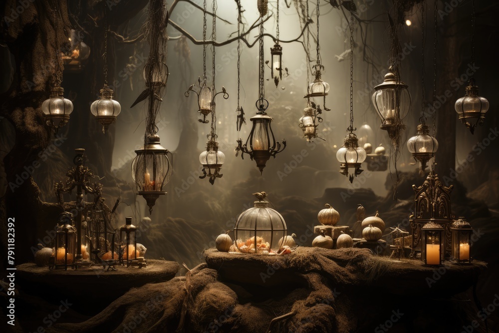 Haunted Forest: Set up a jewelry display in a spooky forest with fog ...