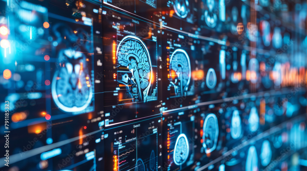 Obscured background of Brain imaging via PET scan technology. Stock ...