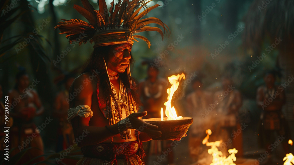 Mystical ancestral divination ritual with a Native American indigenous ...