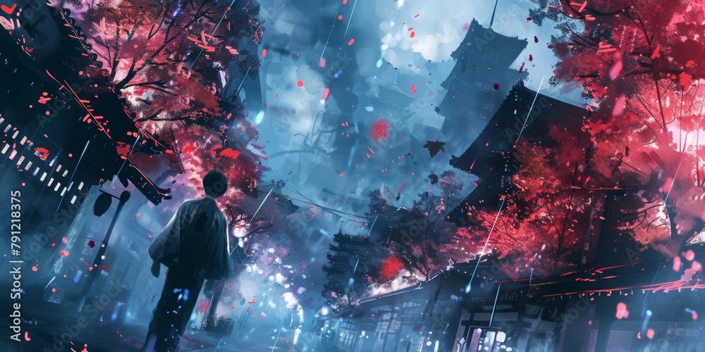 Breathtaking Anime Landscape in Dramatic Perspective Stock Illustration ...