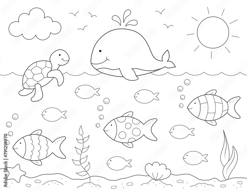 ocean theme coloring page for kids. you can print it on standard 8.5x11 ...