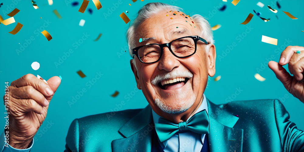 Happy laughing senior man grandad grandfather grandpa with glasses and ...