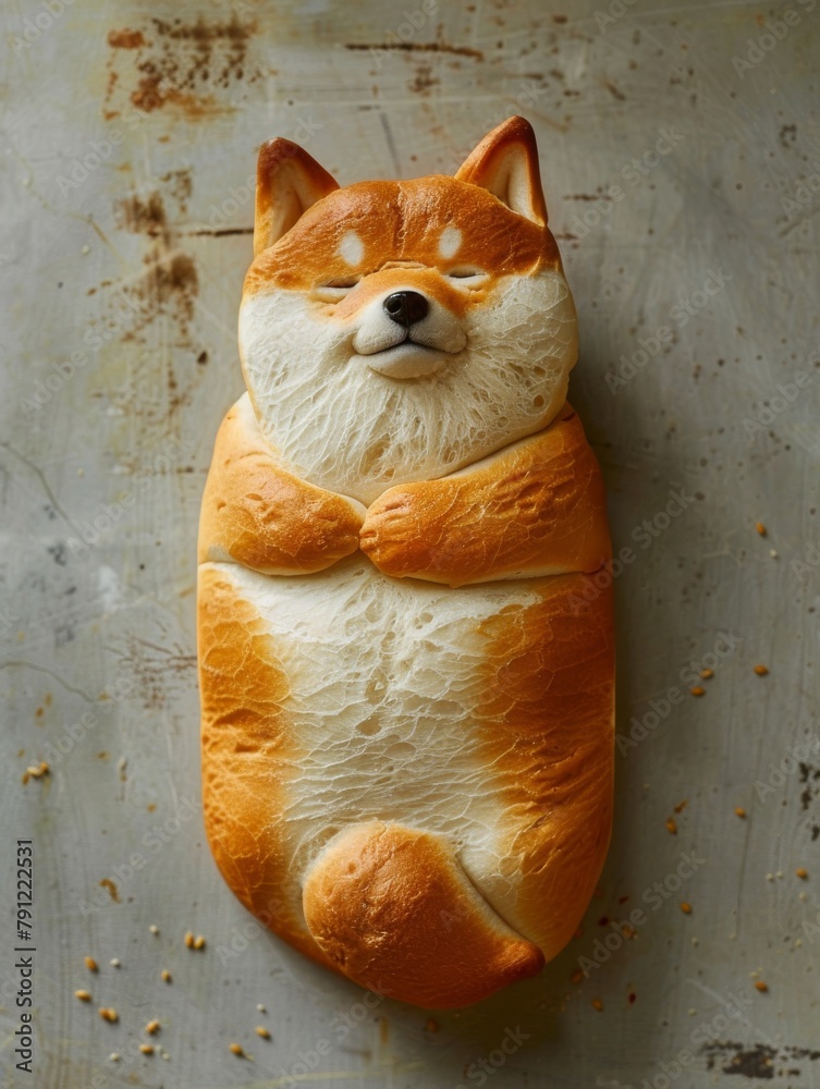Bread shaped like a Shiba Inu, in the real photography style, for a ...