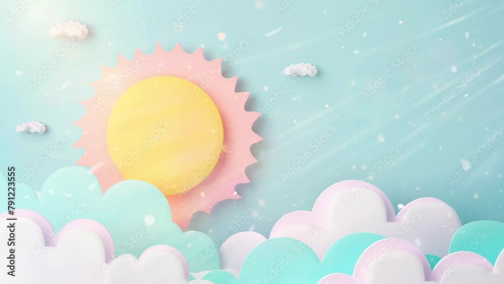 sun and cloud background with a pastel color with paper cut style ...
