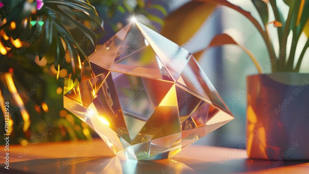realistic render of a polygonal polyhedron shape. seamless looping ...