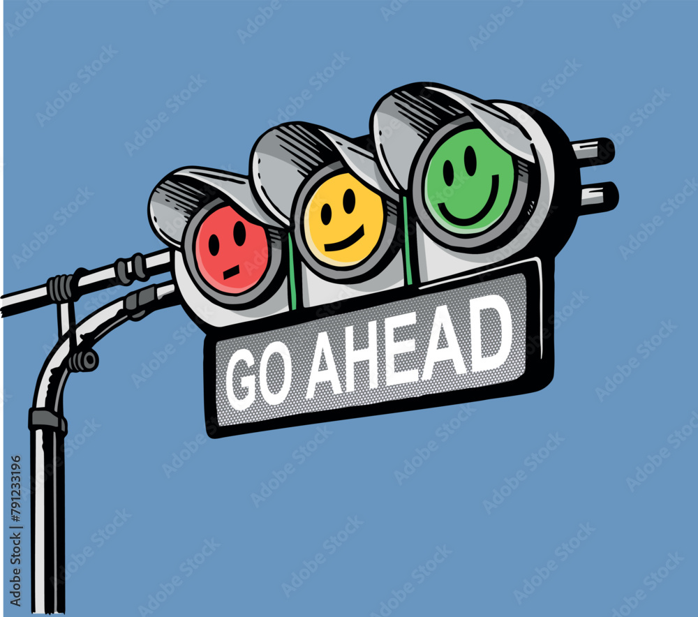 Vector illustration of stylized traffic light with minimalist faces ...
