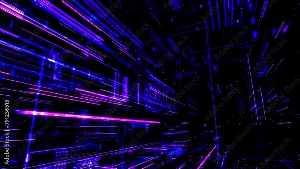 digital abstract virtual fiber optic network system illustration. Scanning data for hackers ...