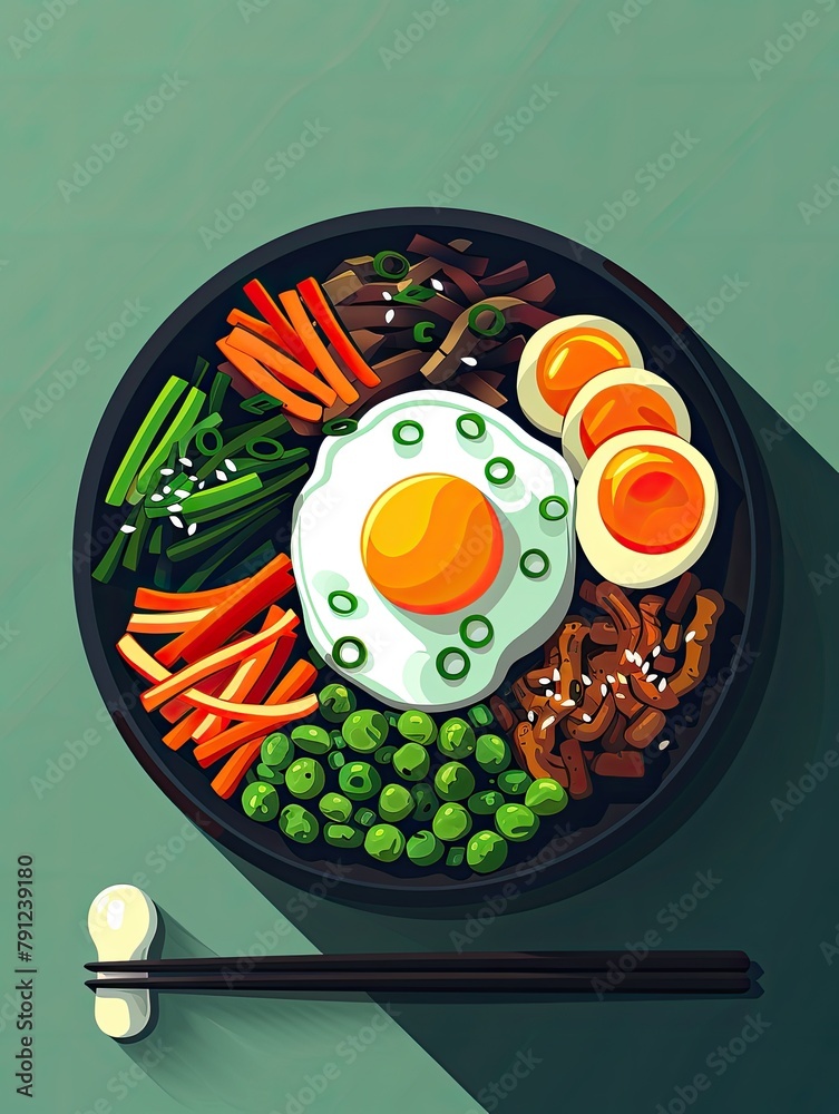 Gogi BibimBap poster flat design graphic style, vintage minimalism ...