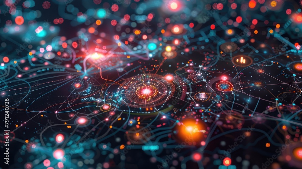 Tech ecosystem map with interconnected nodes and vibrant linkages Stock ...