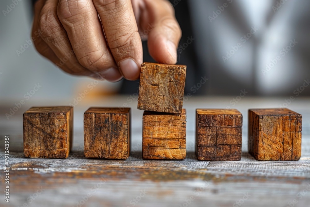 A wise old man carpenter traditional craftsman is building wooden ...
