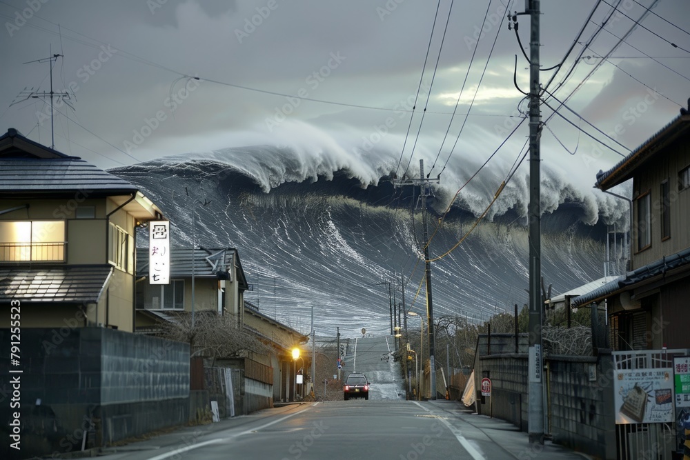 Tsunami wave flooding city natural disaster horror japan indonesia ...