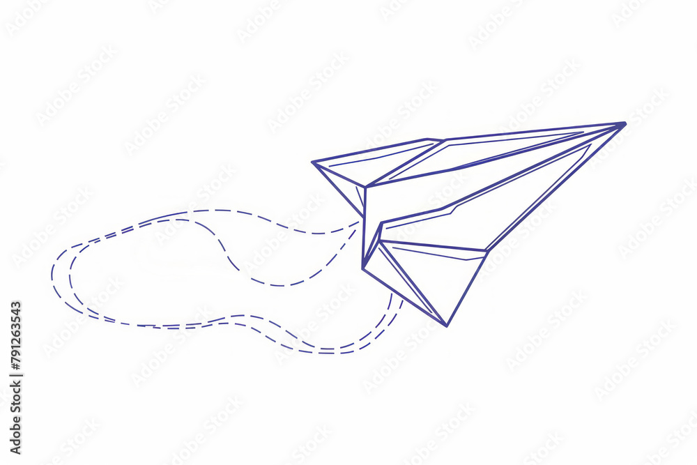 A paper plane flying along a curved path in a minimalist one-line ...