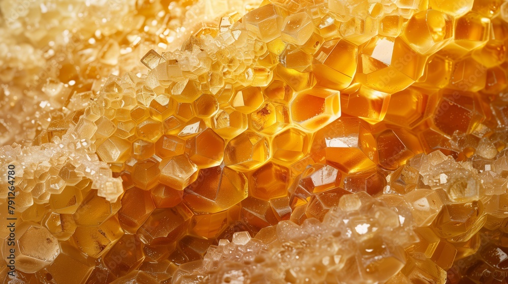 Macro View of Crystallized Honeycomb Texture. Macro photo capturing the ...