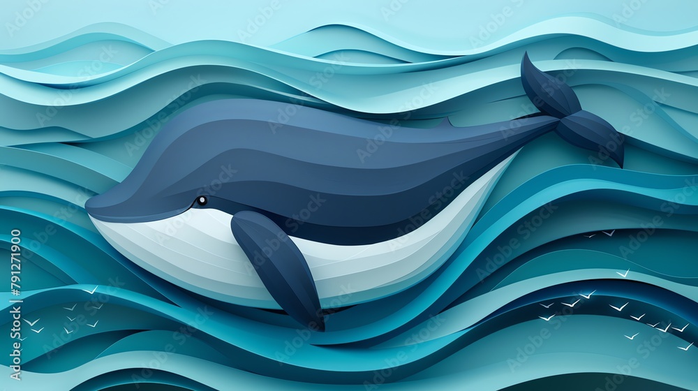 A cute whale, layered paper style, paper folding art, A gorgeously ...