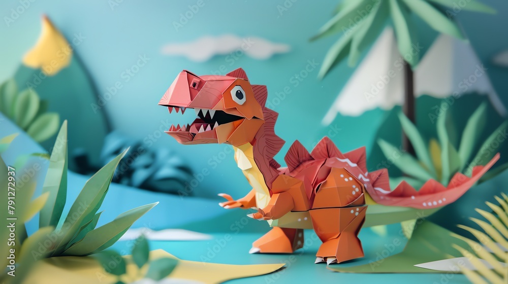A cute dinosaurus, layered paper style, paper folding art, A gorgeously ...