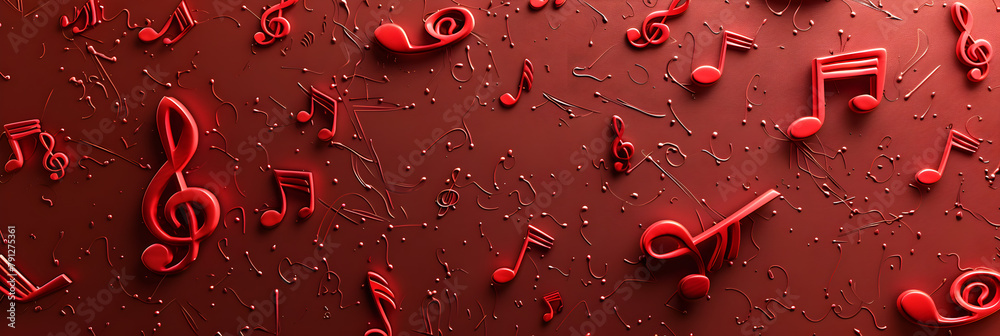 Red Music Background ,A red background with music notes and a black and ...