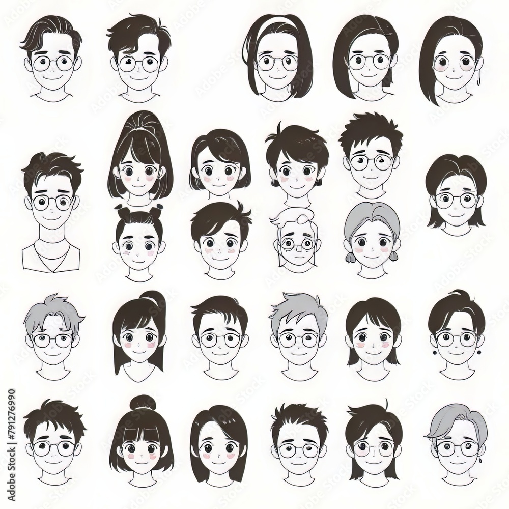 People avatars set. Young smiling male and female characters, head ...
