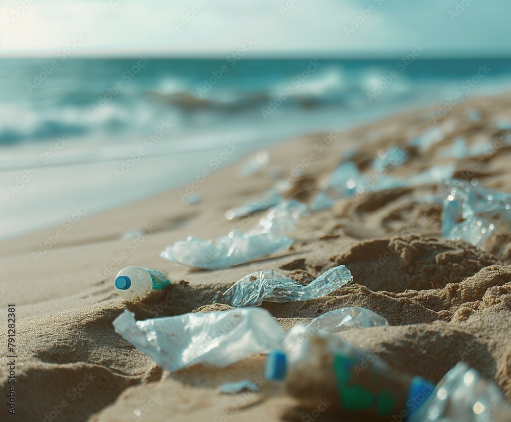 Plastic Pollution on Sandy Beach: Scattered Trash and Bags ...