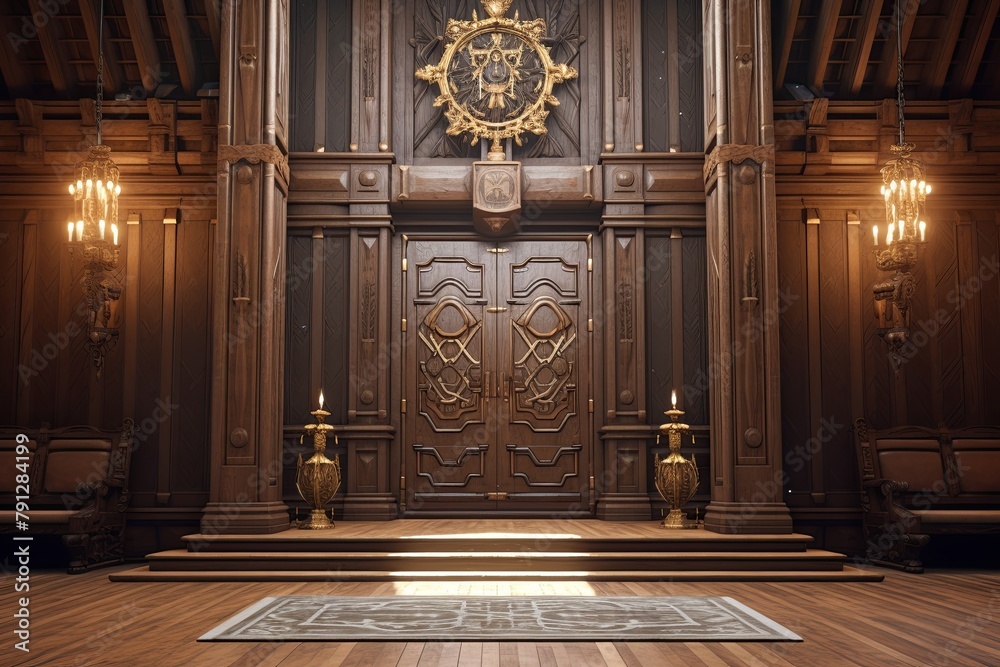Neo-Gothic Castle Foyer Concepts: Heavy Wooden Doors and Coat of Arms ...