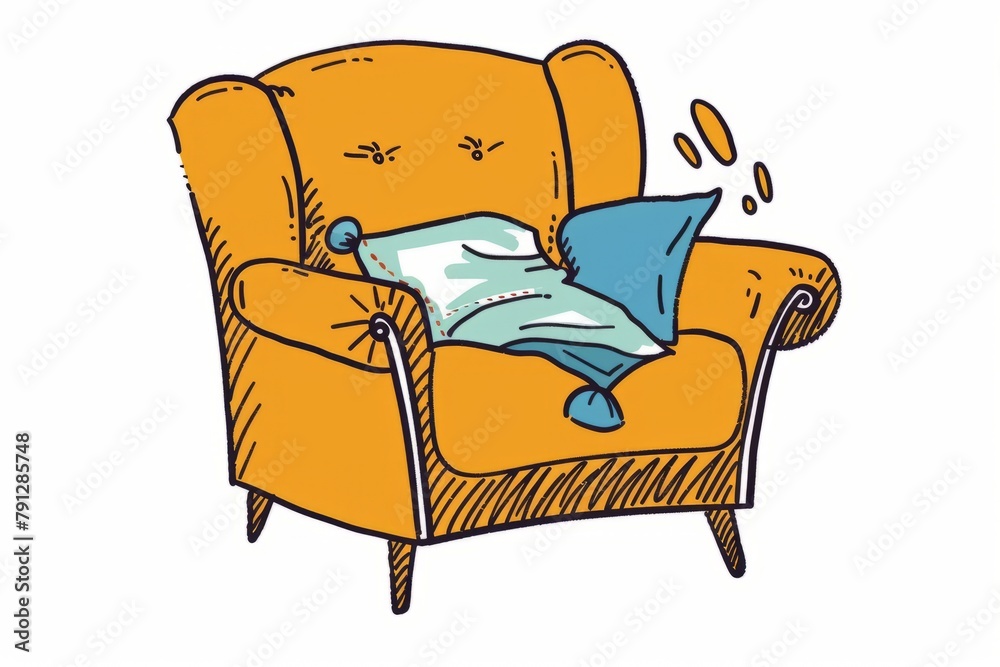 Cartoon cute doodles of a contented sigh as someone sinks into a plush ...