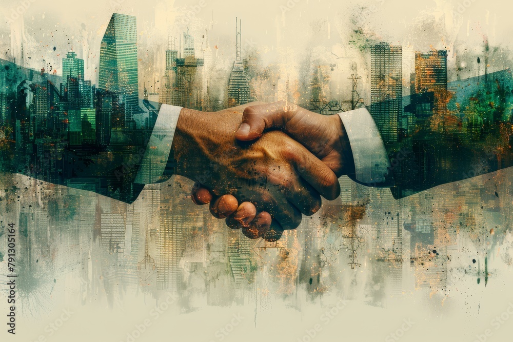 A realistic image that captures the moment of a handshake between two ...