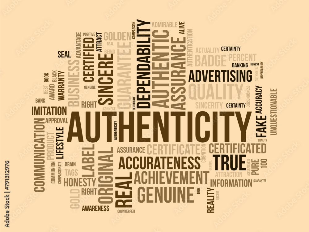 Authenticity word cloud template. Certified concept vector background ...