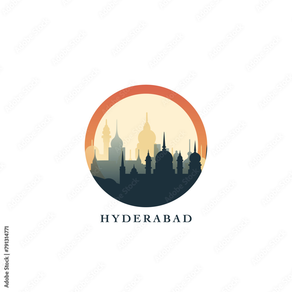 Hyderabad cityscape, gradient vector badge, flat skyline logo, icon ...