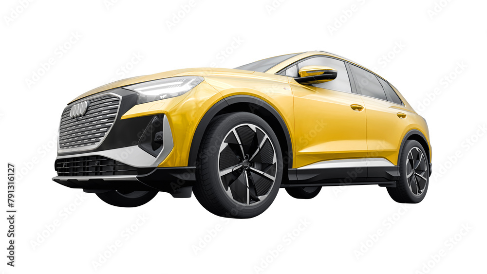 Berlin. Germany. March 11, 2024. Audi Q4 e-tron 2022. Yellow modern ...