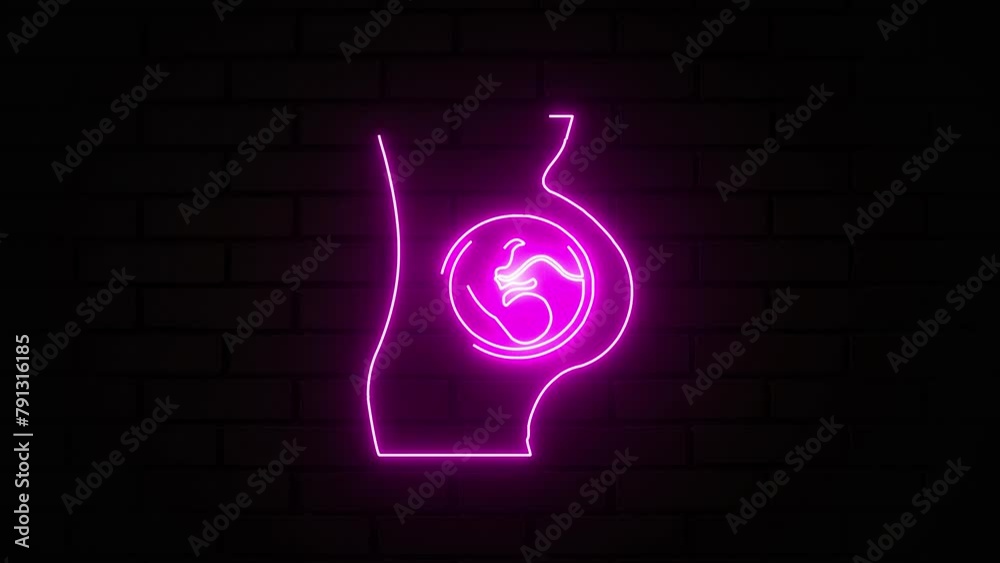 Fetus inside the womb. Glowing purple neon prenatal human child with ...