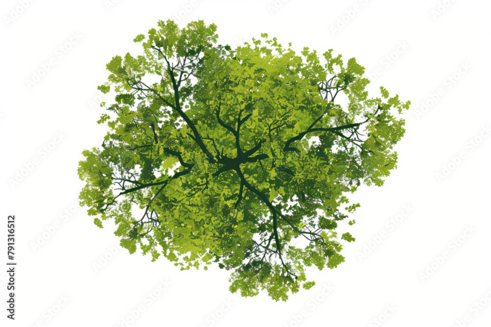 Vector tree top watercolor hand drawn view isolated on white background for landscape plan and ...