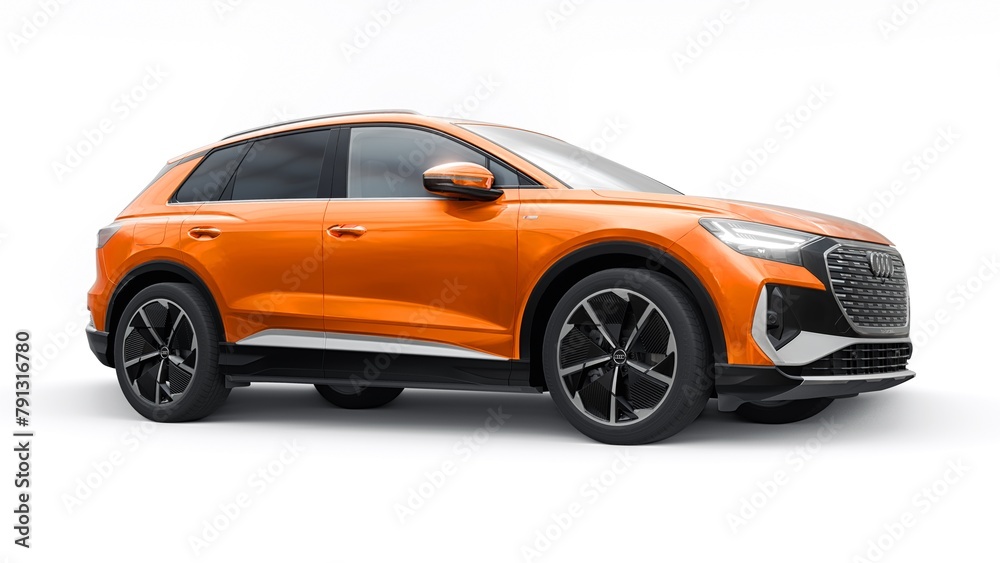 Berlin. Germany. March 11, 2024. Audi Q4 e-tron 2022. Orange modern ...